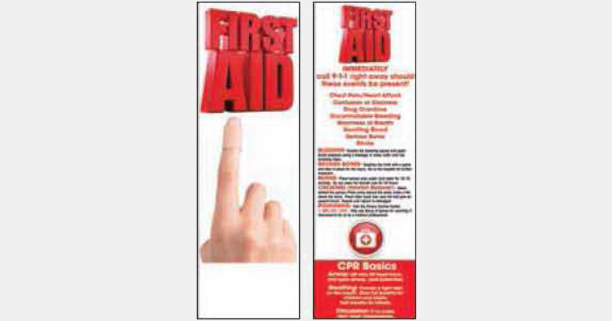 First Aid Bookmark USA Made with your logo | MiniThrowBalls.com