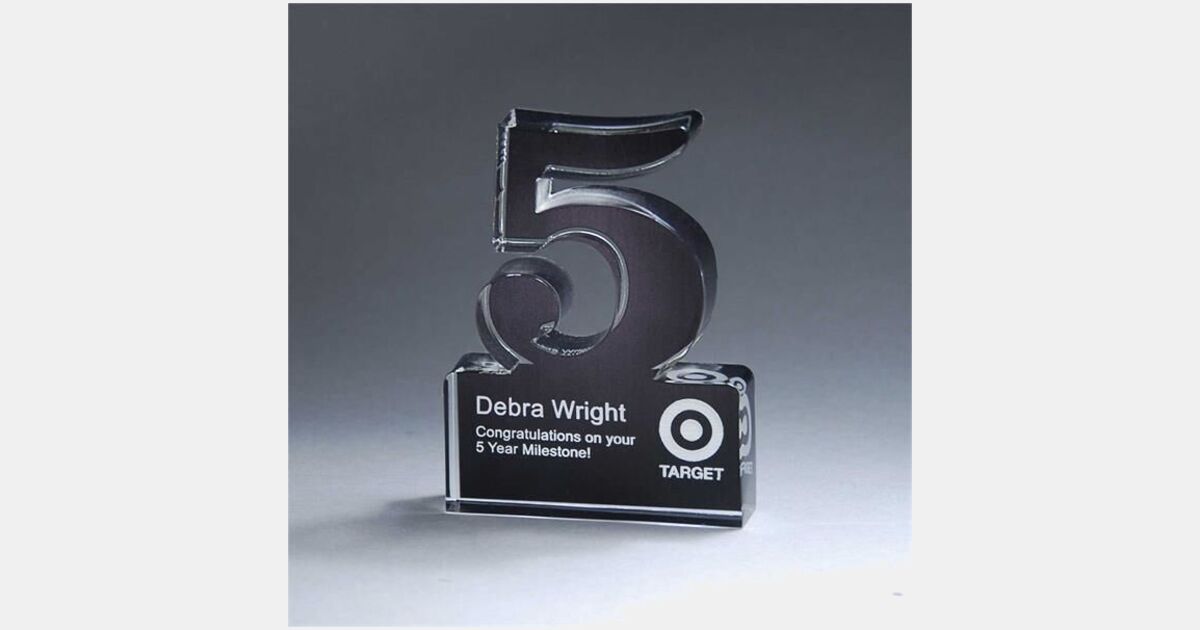 Freestanding 5 Year Anniversary Award with your logo | MiniThrowBalls.com