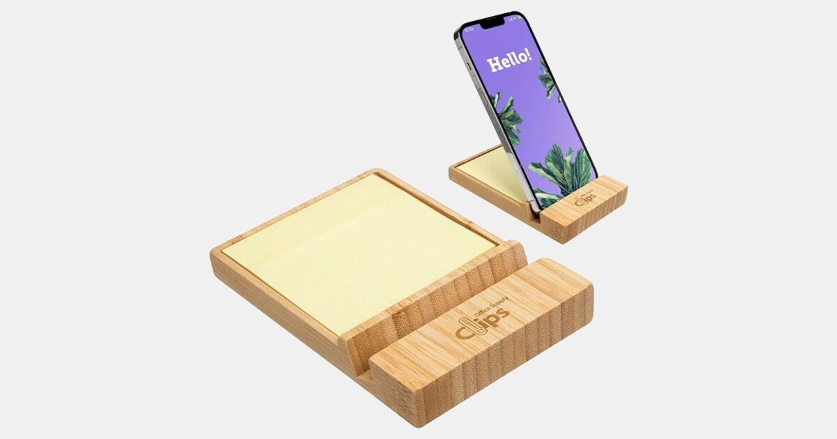 Custom Printed FSC Bamboo Sticky Note Dispenser w/ Phone Holder with ...