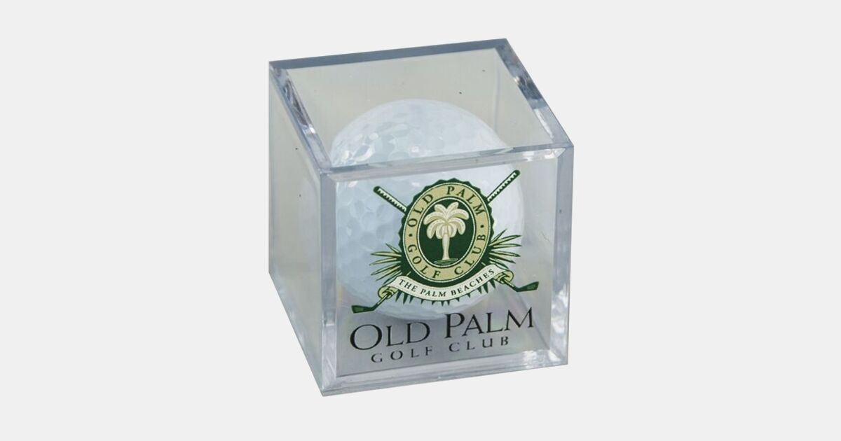 Printed Acrylic Golf Ball Display Case with your logo | MiniThrowBalls.com