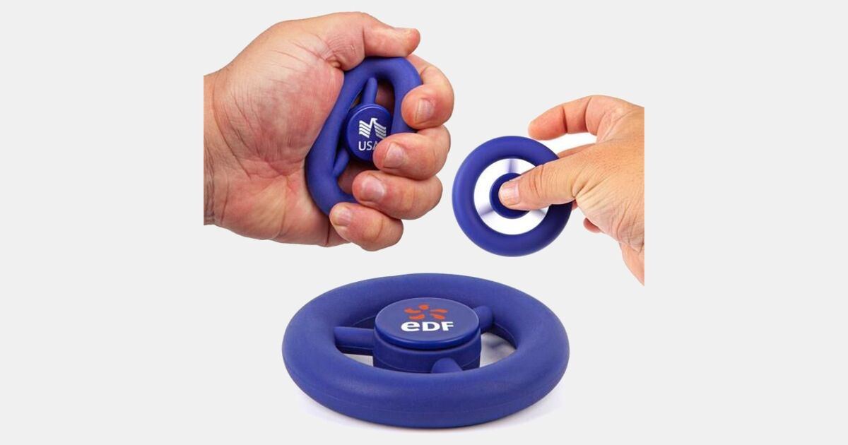 Grip N' Spin Stress Reliver & Exerciser with your logo | MiniThrowBalls.com