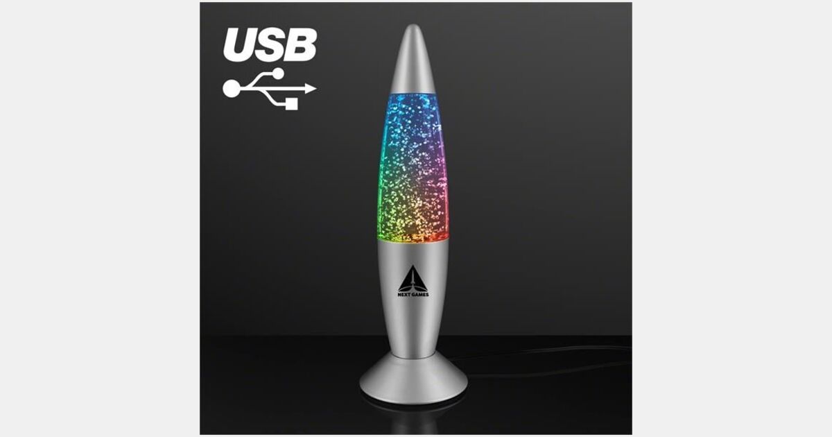Custom Printed Groovy Glitter Lamp USB Mood Light with your logo | MiniThrowBalls.com