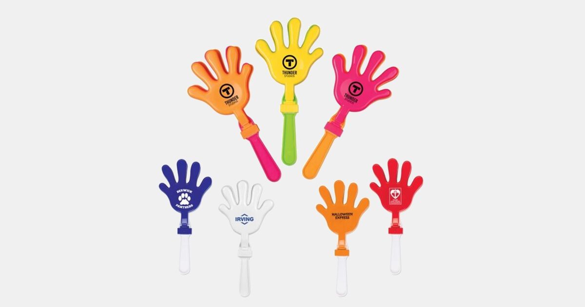 7" Hand Clackers with your logo | MiniThrowBalls.com
