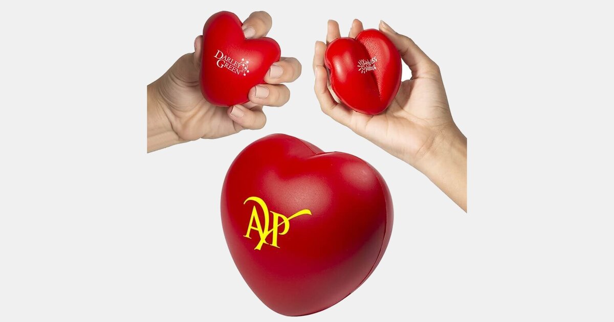 Heart Super Squish Stress Reliever with your logo | MiniThrowBalls.com