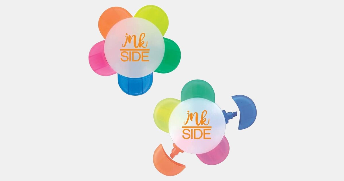Imprinted 5- Color Flower Highlighter with your logo | MiniThrowBalls.com