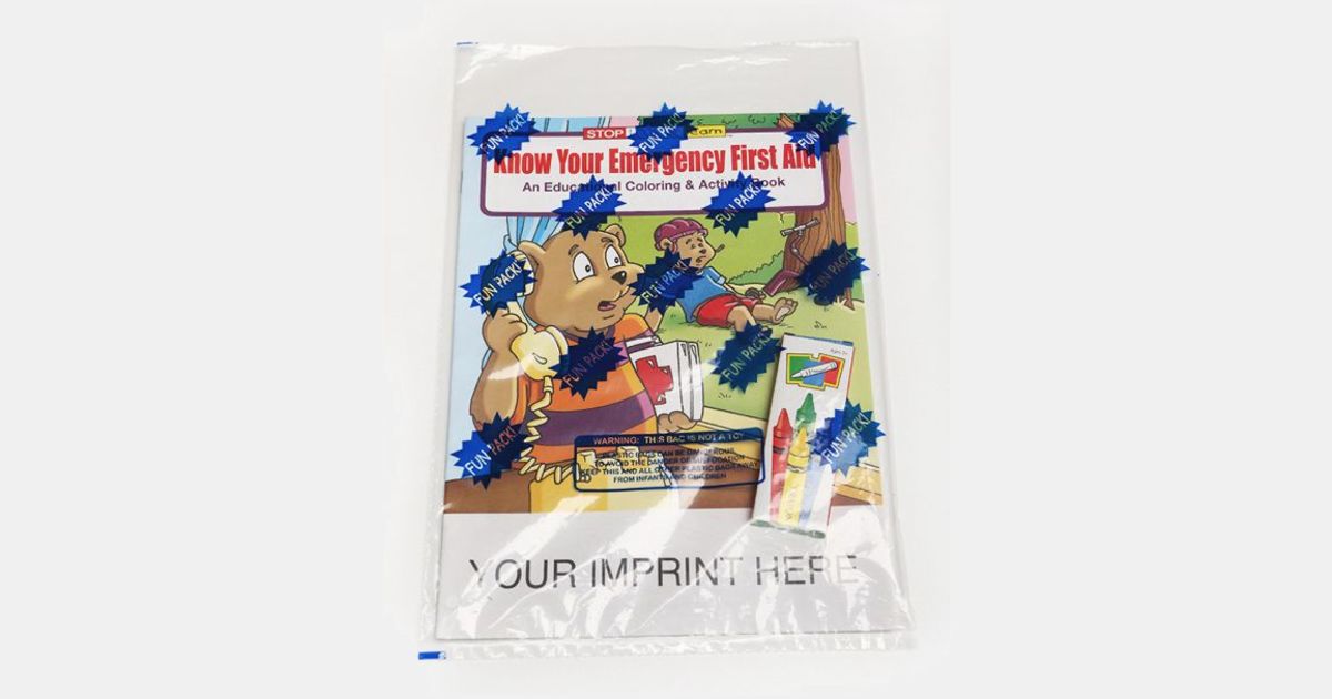 Know Your Emergency First Aid Coloring Book Fun Pack with your logo ...