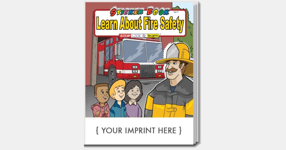Fire Safety Sticker Book USA Made with your logo | MiniThrowBalls.com