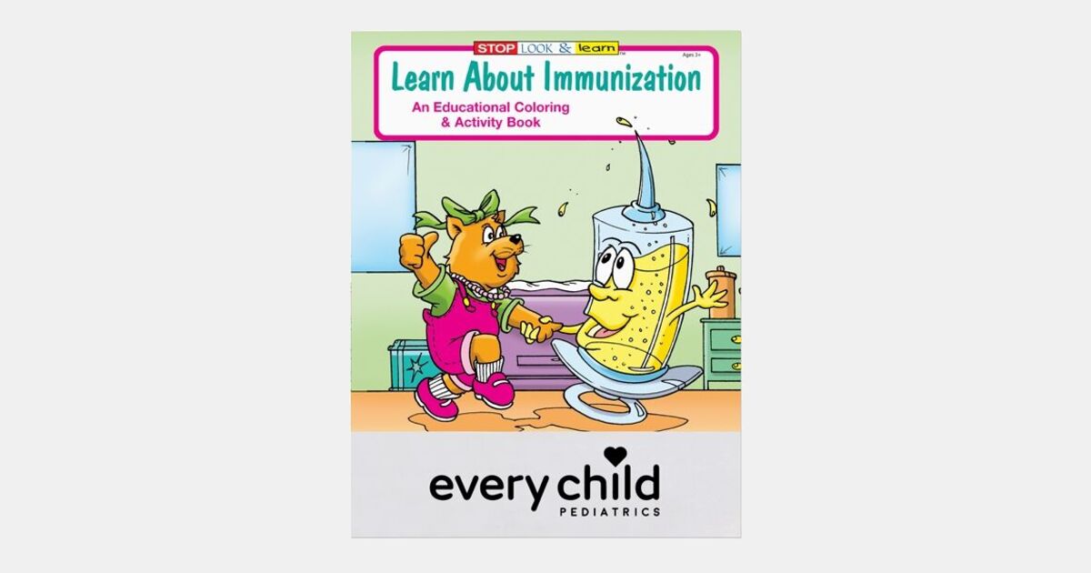 Learn About Immunization Coloring Book with your logo | MiniThrowBalls.com