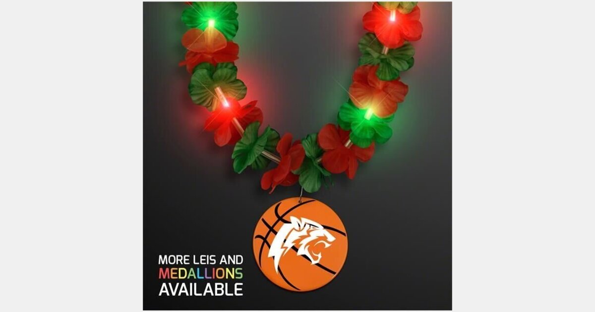 LED Christmas Hawaiian Lei w/ Basketball Medallion with your logo ...