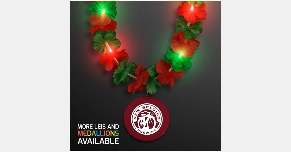 LED Christmas Hawaiian Lei w/ Crimson Medallion with your logo ...