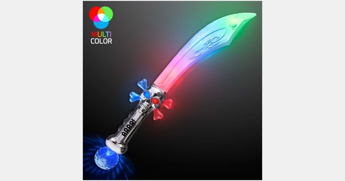 LED Flashing Curved Pirate Sword with your logo | MiniThrowBalls.com