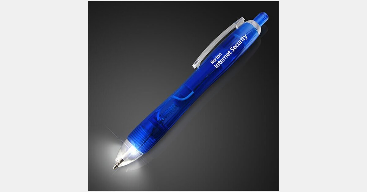 LED Light Tip Pen - Blue with your logo | MiniThrowBalls.com