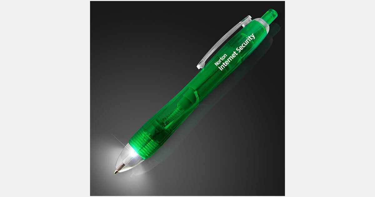 LED Light Tip Pen - Green with your logo | MiniThrowBalls.com