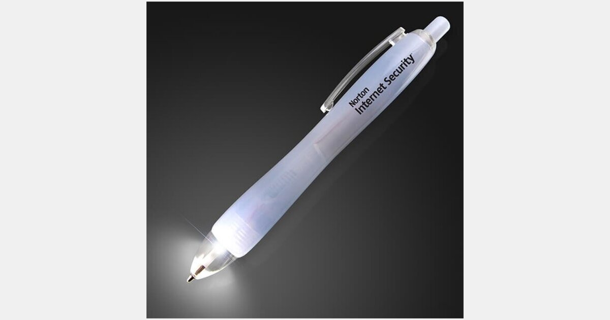 LED Light Tip Pen - White with your logo | MiniThrowBalls.com