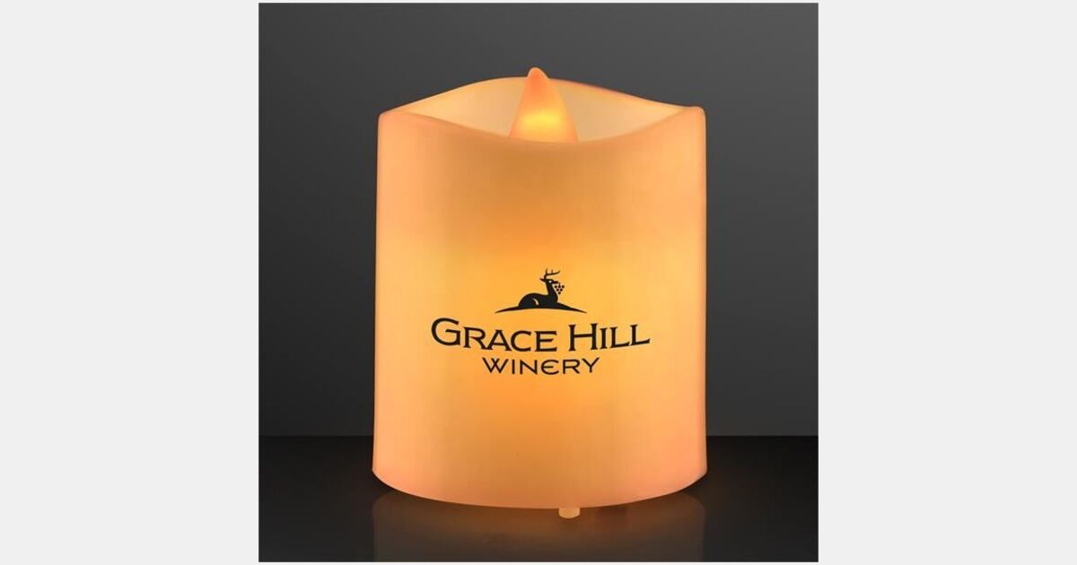 Custom Printed LED Mini Pillar Candle with your logo | MiniThrowBalls.com