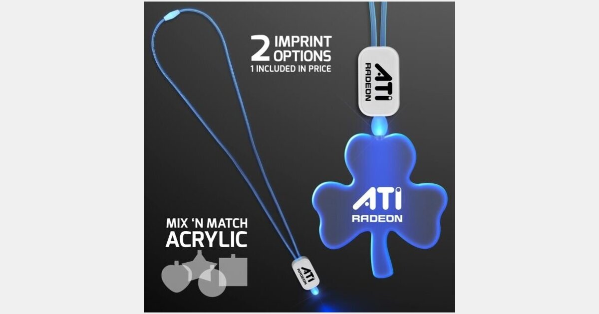 LED Neon Lanyard with Acrylic Shamrock Pendant - Blue with your logo ...