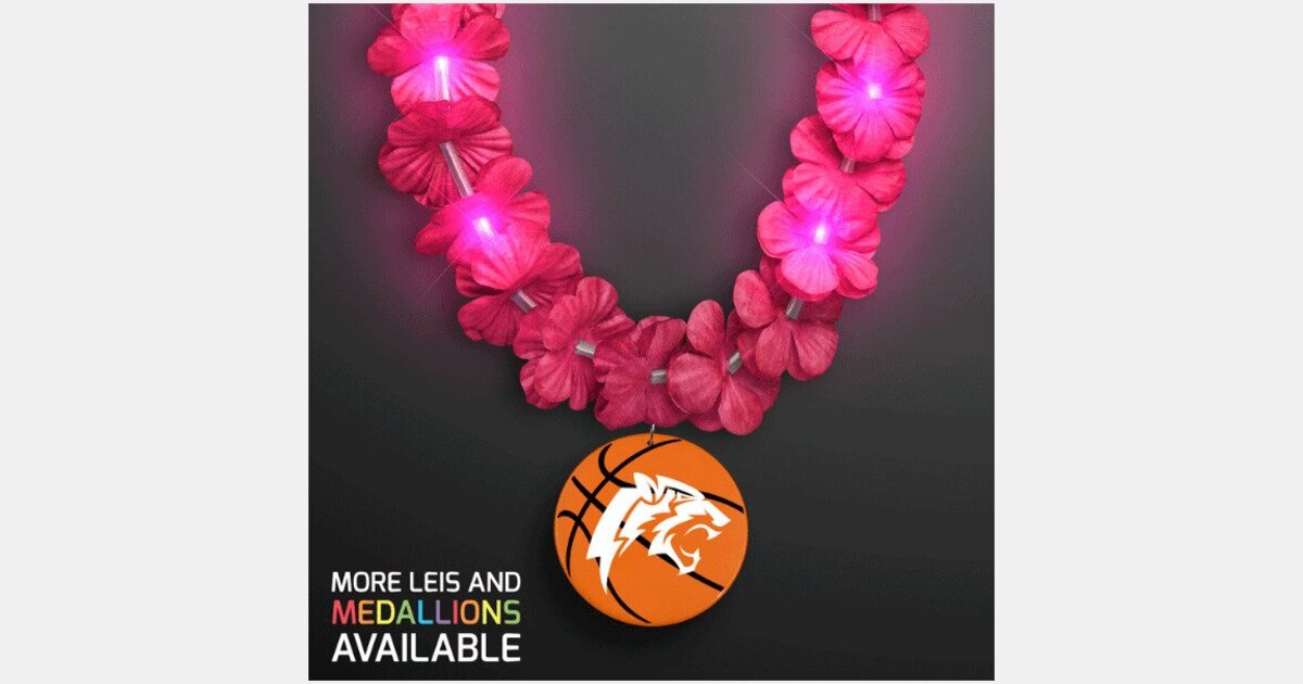 LED Pink Lei with Basketball Medallion with your logo | MiniThrowBalls.com