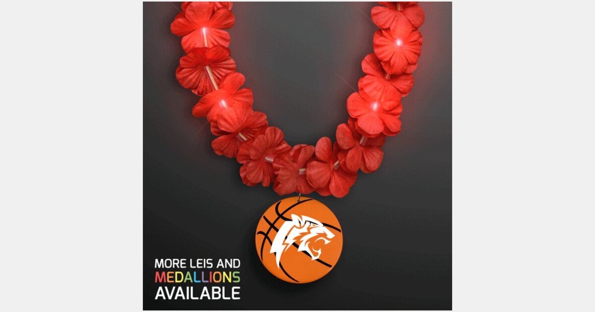 LED Red Lei with Basketball Medallion with your logo | MiniThrowBalls.com