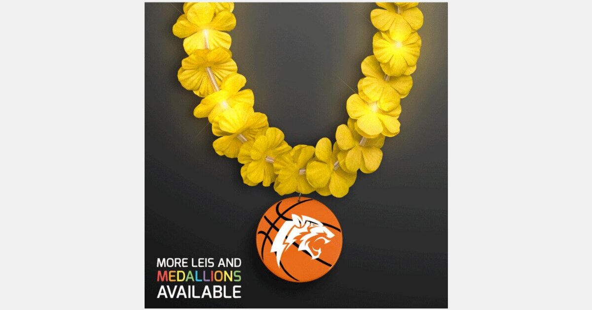 LED Yellow Lei with Basketball Medallion with your logo ...