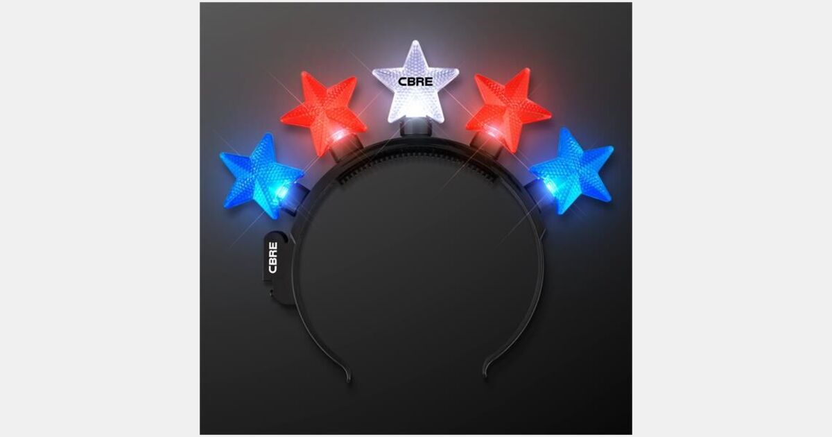 Custom Printed Light Up Stars Headband Red, White & Blue with your logo ...