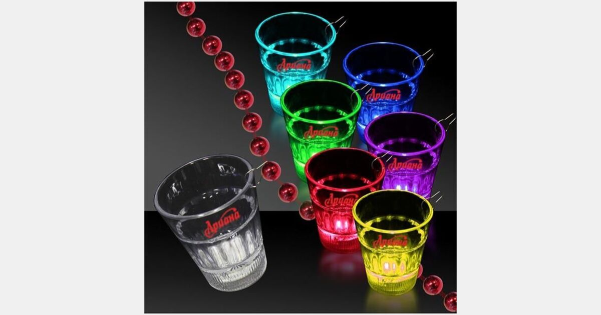 Custom Printed LED Shot Glass 2 oz with your logo | MiniThrowBalls.com