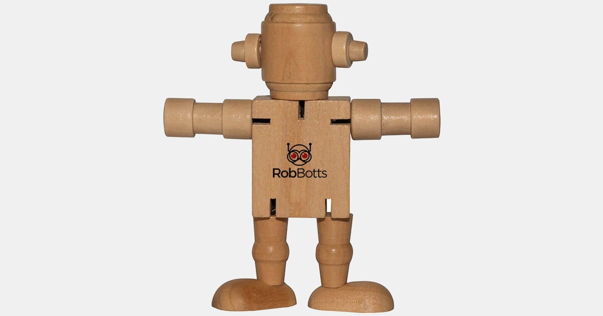 Promotional Mini Wood Robot with your logo | MiniThrowBalls.com
