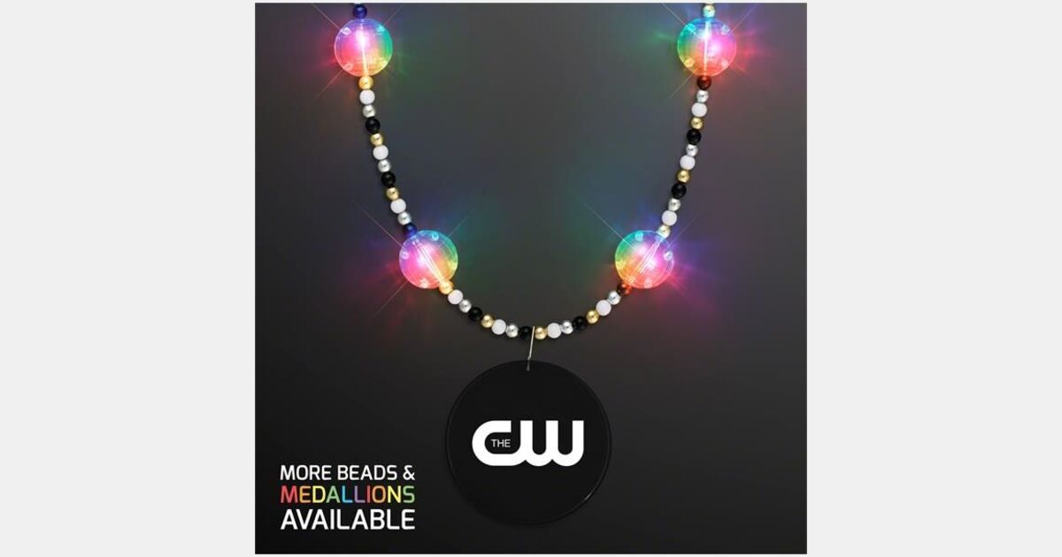 Custom Printed Light Up Beads Necklace with Black Medallion with your ...