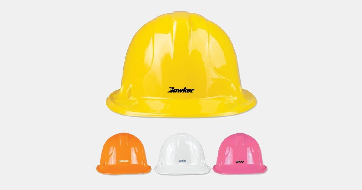Plastic Construction Hats - Adult Size with your logo | MiniThrowBalls.com