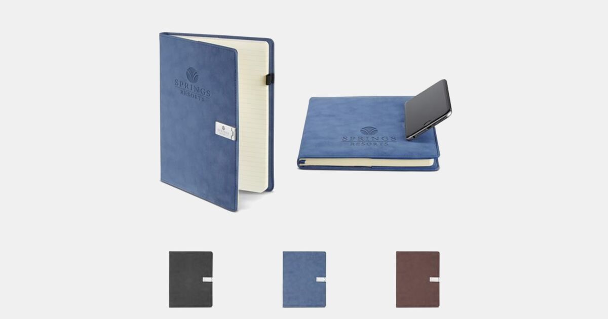 Nuba Refillable Journal With Phone Stand with your logo ...