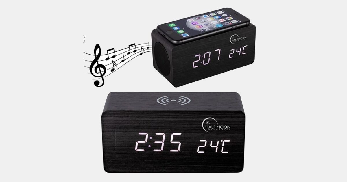 Opus Wireless Charging Speaker w/ Clock with your logo | MiniThrowBalls.com