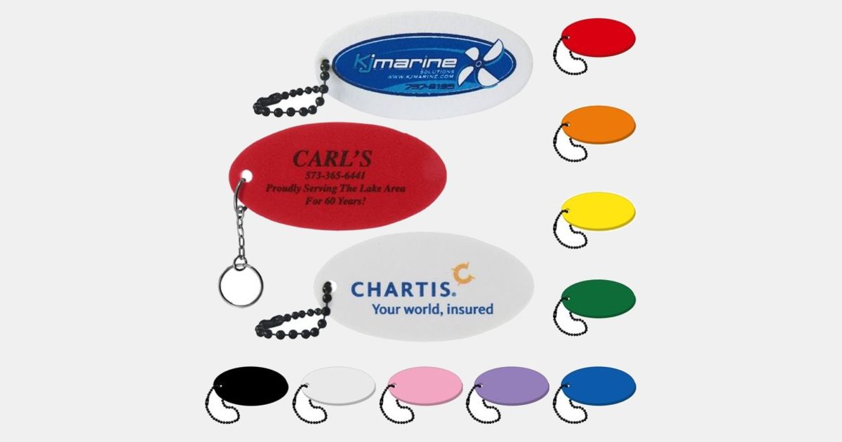 Oval Floating Key Tag with your logo | MiniThrowBalls.com