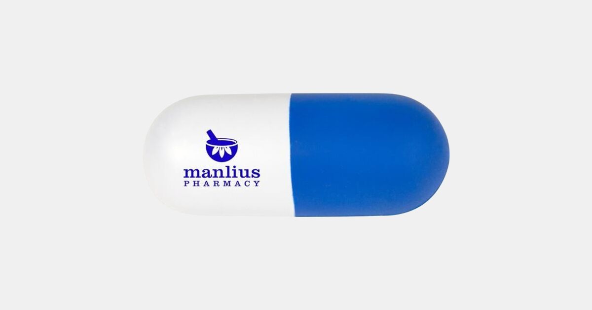 Pill Capsule Stress Reliever with your logo | MiniThrowBalls.com