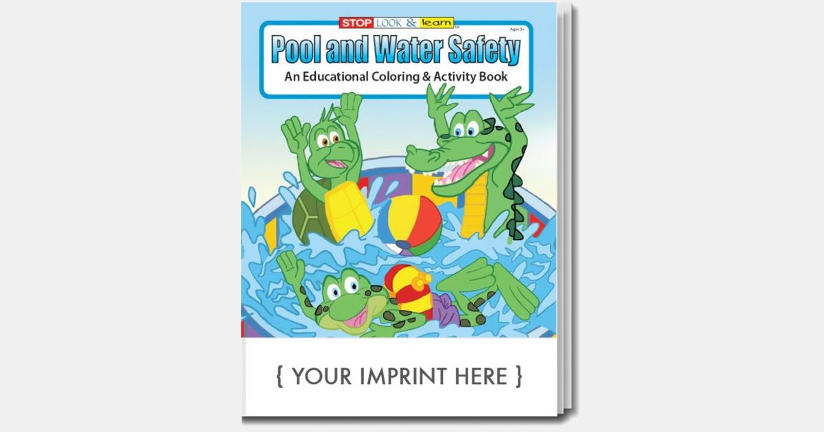 Pool And Water Safety Coloring Book USA Made with your logo ...