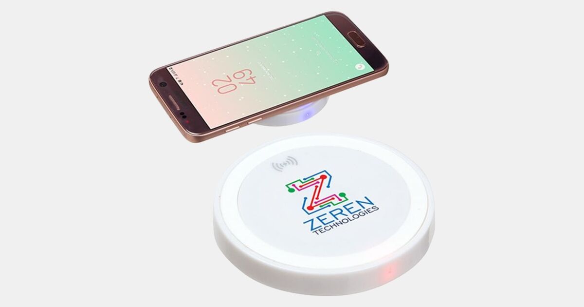 Custom Power Disc 5w Wireless Charger with your logo | MiniThrowBalls.com