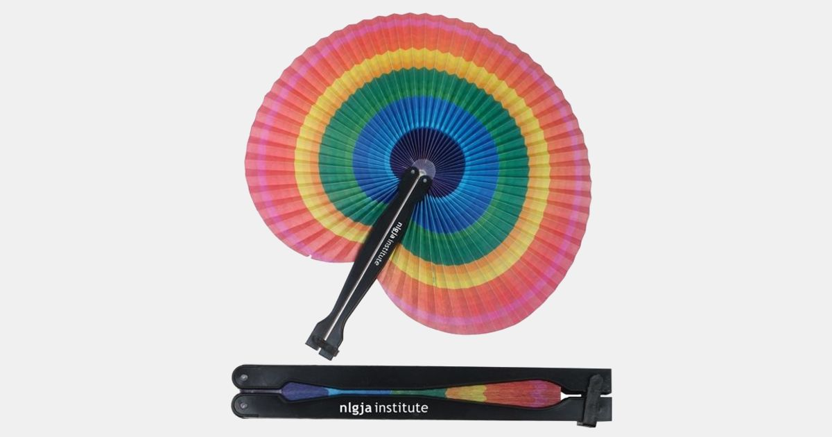 Rainbow Folding Fan with your logo | MiniThrowBalls.com