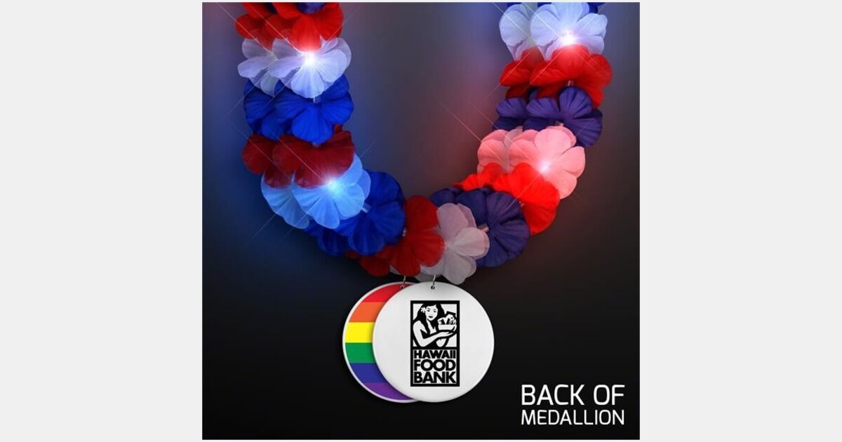 Red, White & Blue LED Hawaiian Lei with Rainbow Medallion with your ...