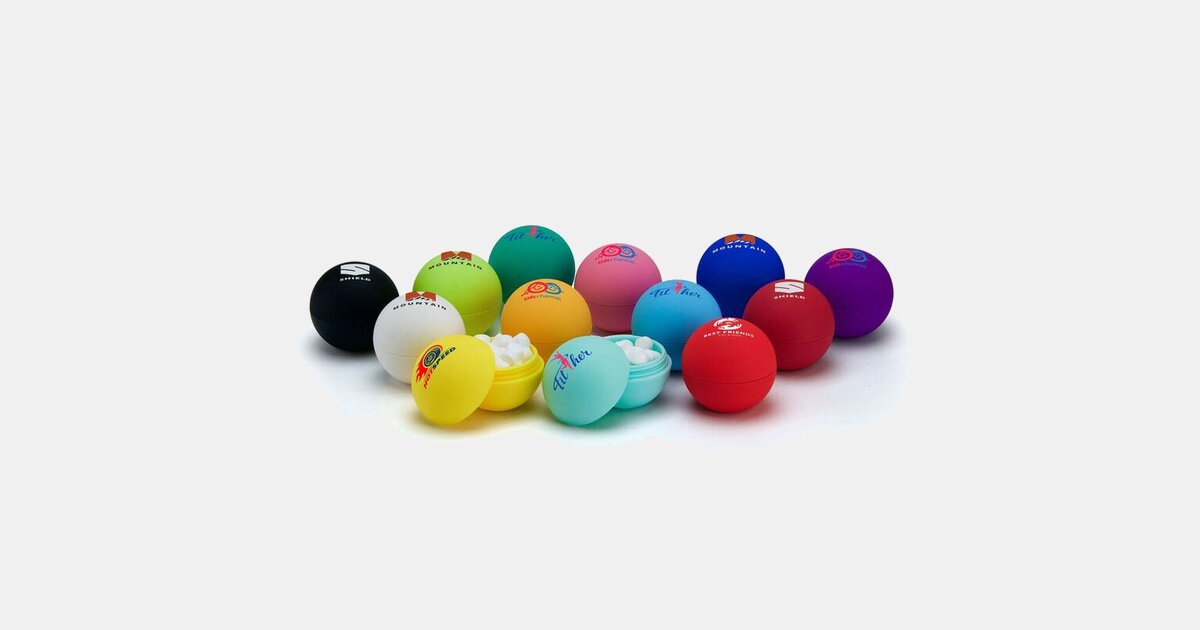 Round Ball Mint Container with your logo | MiniThrowBalls.com