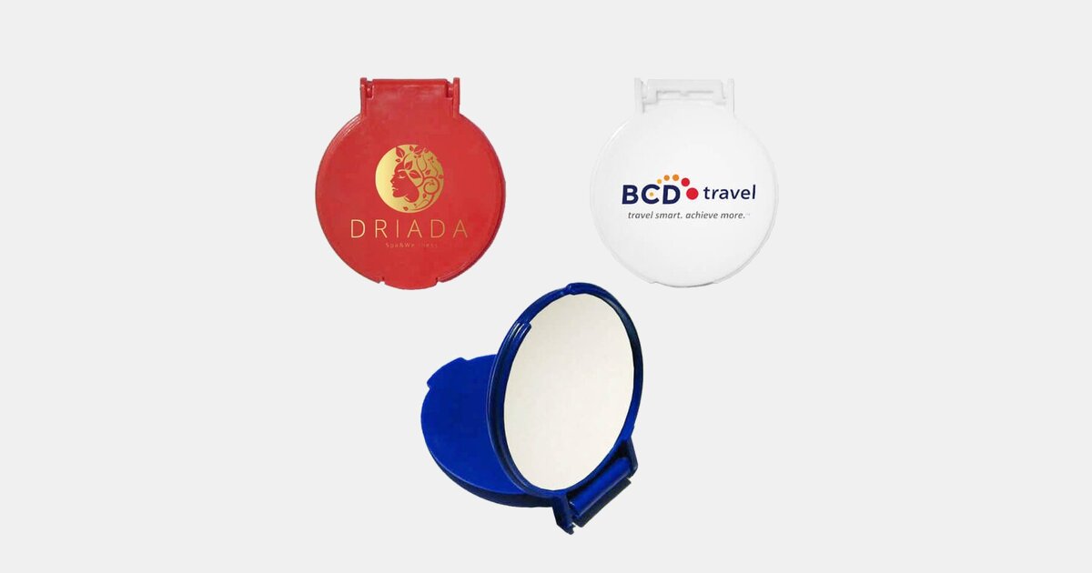 Round Compact Mirror with your logo | MiniThrowBalls.com