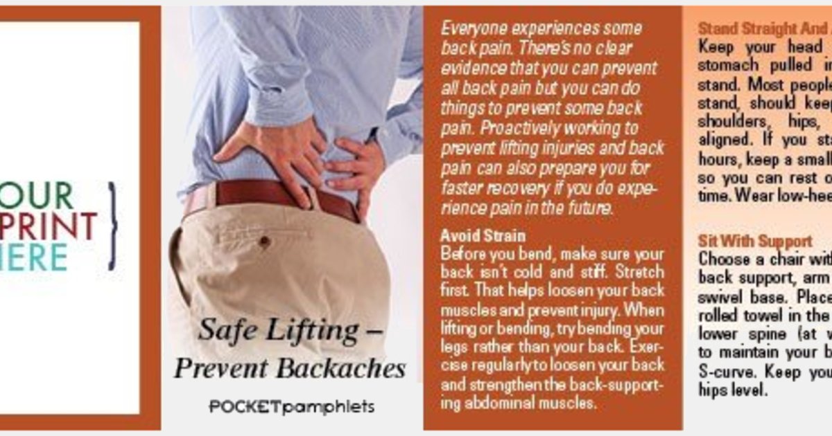 Safe Lifting - Prevent Backaches Pocket Pamphlet USA Made with your ...