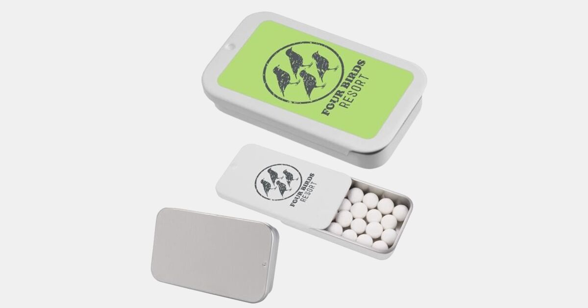 Signature Peppermints In Slider Tin with your logo | MiniThrowBalls.com