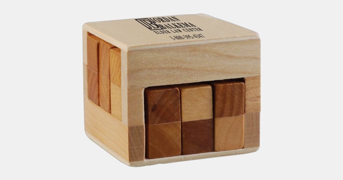 Promotional Wooden Sliding Cube Puzzle with your logo | MiniThrowBalls.com