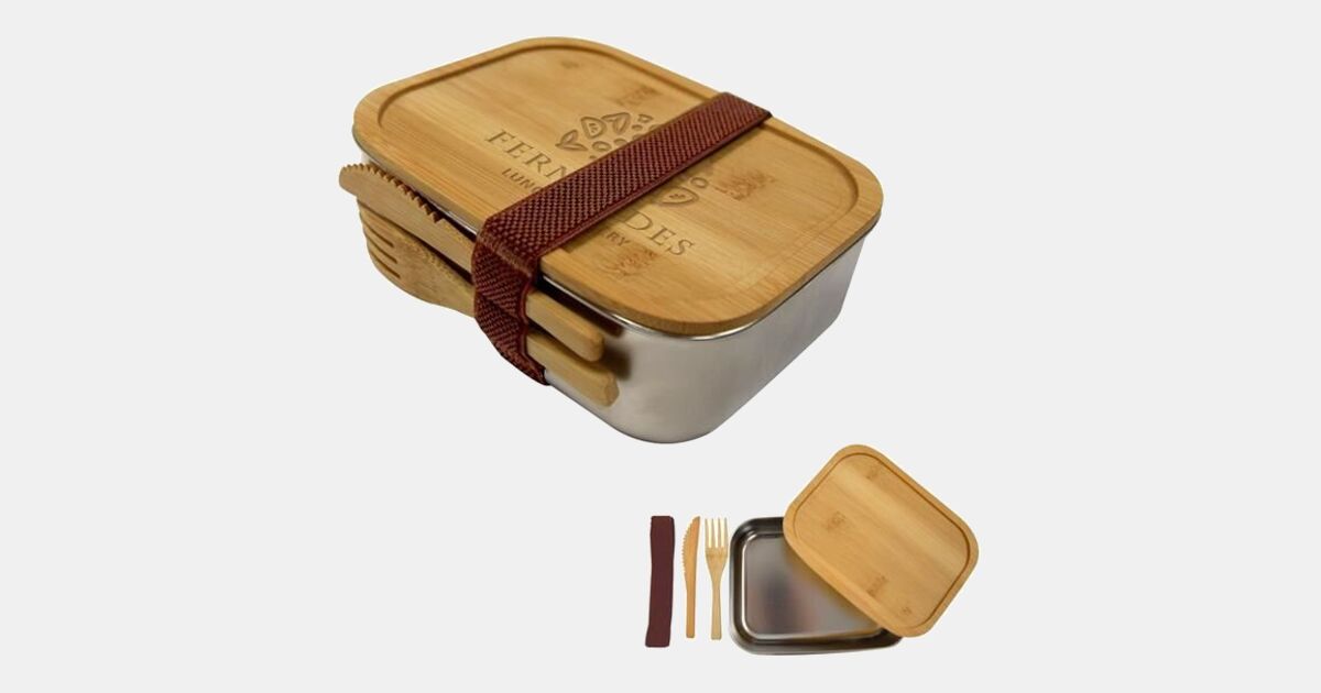 Custom Printed Sophisticate Stainless & Bamboo Bento Box with your logo ...