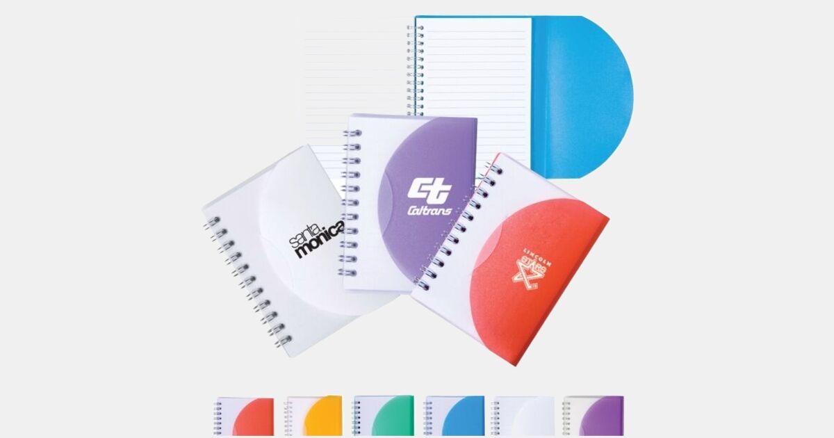 Custom Printed Spiral Curve Notebook with your logo | MiniThrowBalls.com