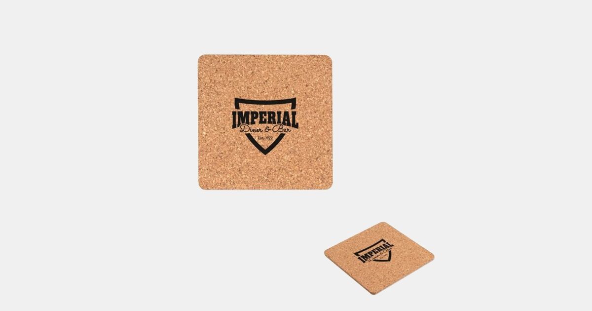 Custom Imprinted Square Cork Coaster with your logo | MiniThrowBalls.com