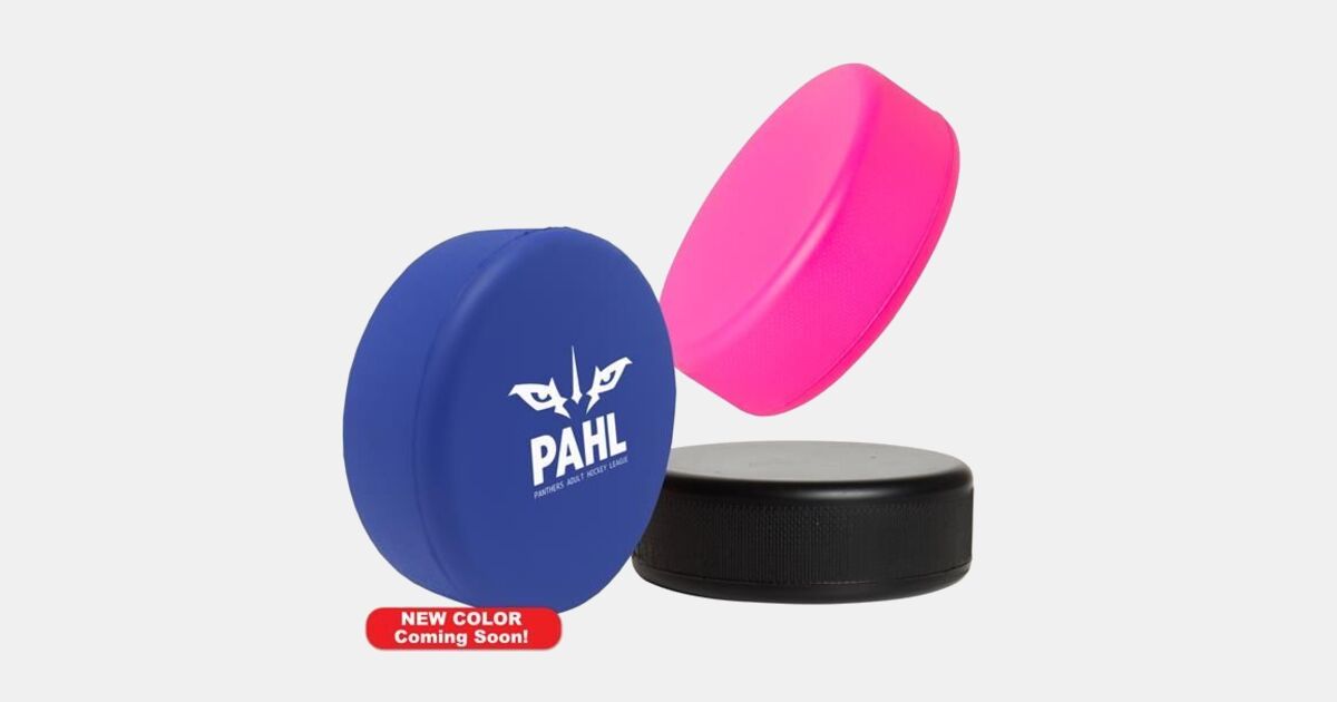 Promotional Hockey Puck Stress Reliever with your logo | MiniThrowBalls.com