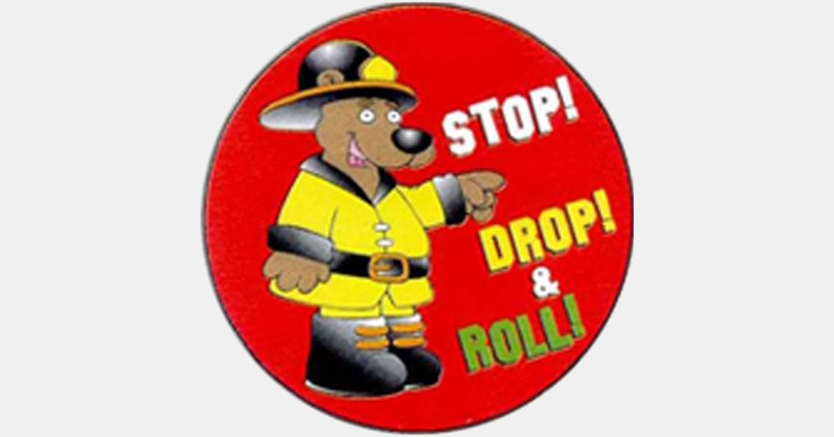 Stop, Drop And Roll Sticker Rolls with your logo | MiniThrowBalls.com
