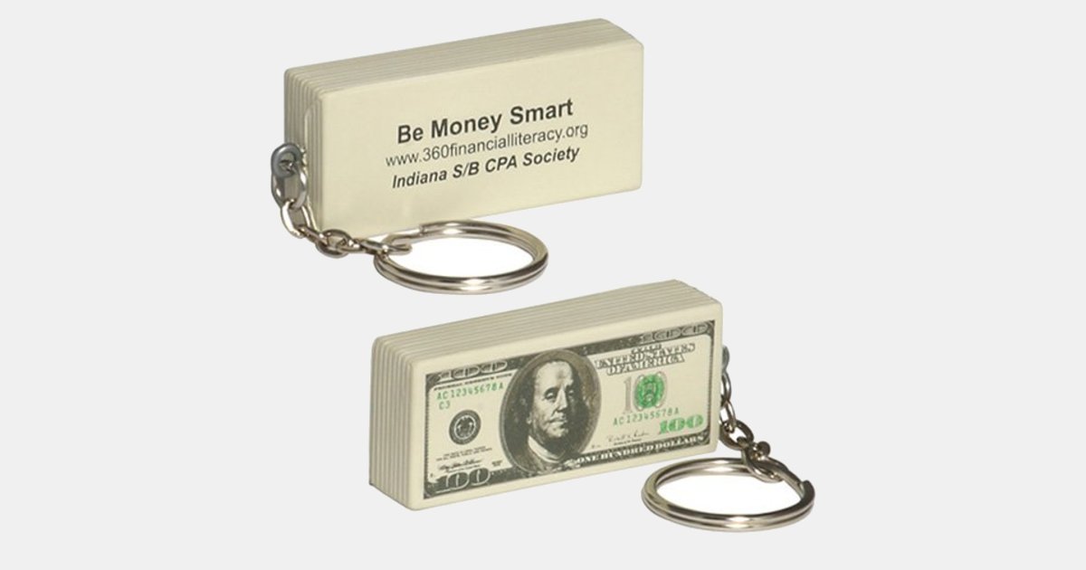 Stress Ball Key Chain - $100 Bill | MiniThrowBalls.com