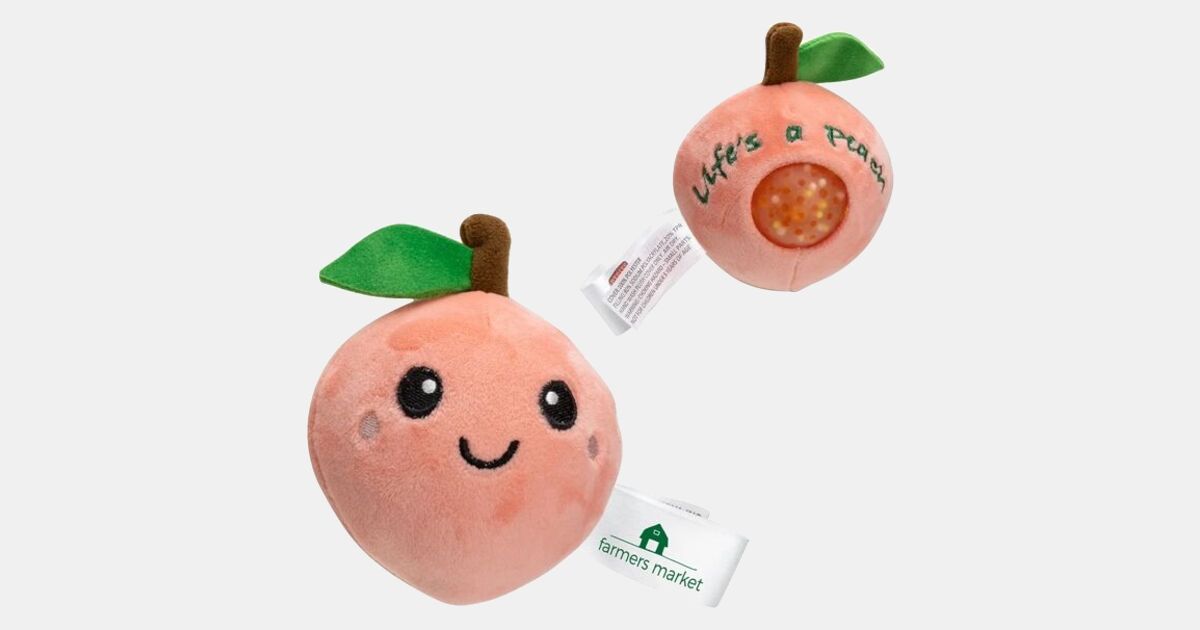Stress Buster(TM) Peach Plush with your logo | MiniThrowBalls.com