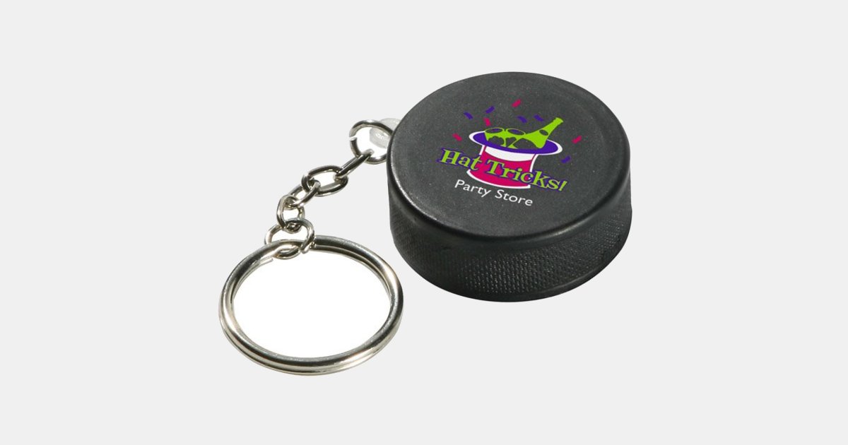 Stress Ball Key Chain Hockey Puck | MiniThrowBalls.com