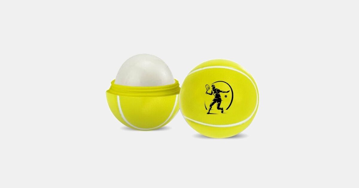 Tennis Ball Shaped Lip Balm USA Made with your logo | MiniThrowBalls.com